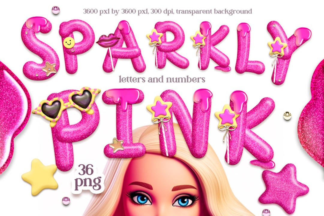 Pink Glitter Letters,pink Doodle Alphabet, Pink Glitter Abc,instant ...