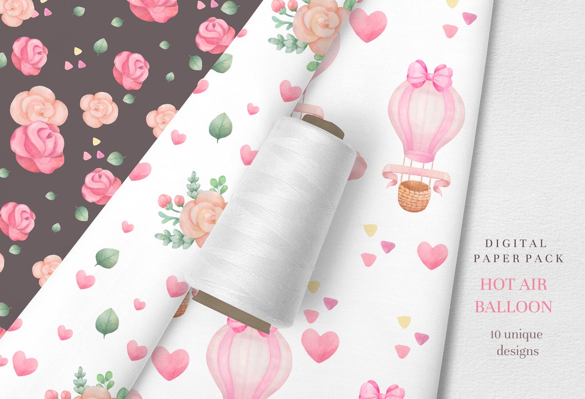 Hot Air Balloon Digital Paper Watercolor Floral Seamless - Etsy