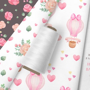 Hot Air Balloon Digital Paper, Watercolor Floral Seamless Pattern, Pink ...