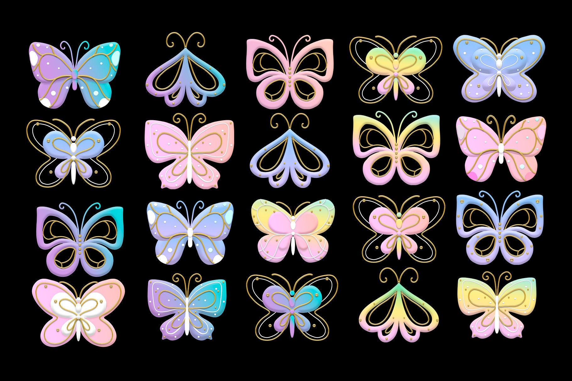 Pastel Rainbow Clipart Pastel Hot Air Balloons Butterfly | Etsy