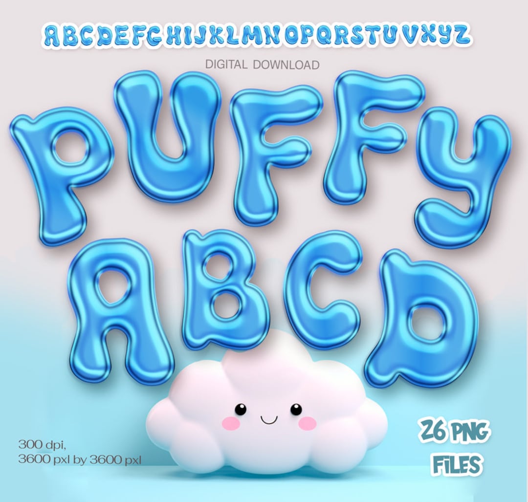 3d Letters, Puff Letters and Numbers, Blue Alphabet, DIGITAL DOWNLOAD ...