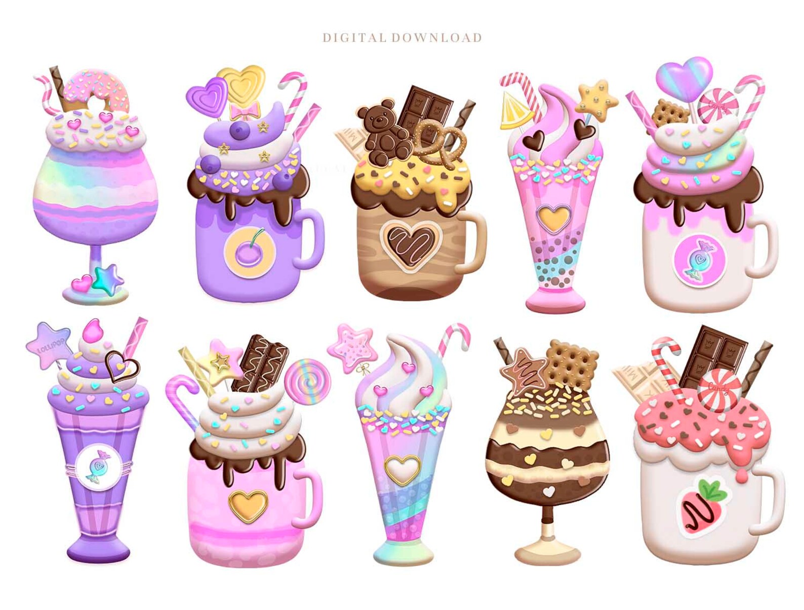 Milkshake Clipart Sweets Clip Art Hot Cocoa Mugs Png | Etsy UK