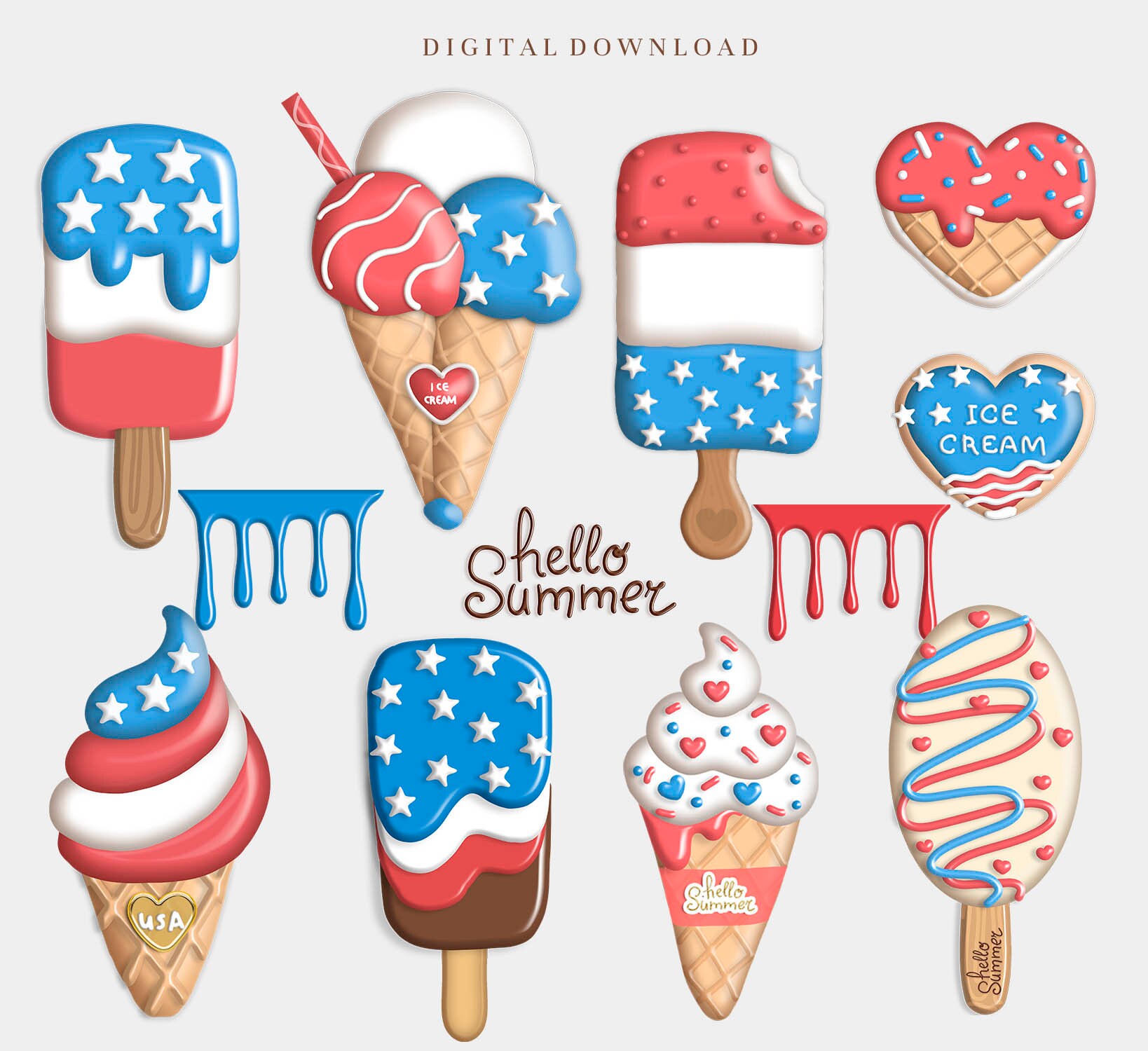 Ice Cream Clipart Popsicle Clip Art Patriotic Popsicle Png - Etsy