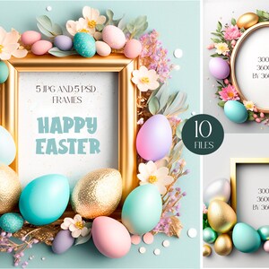 Happy Easter Frames Clipart, Spring Flowers, Easter Wreath and Easter ...
