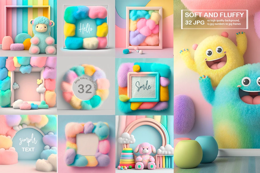 Fluffy Numbers and Funny Frames Kids Background Fur - Etsy