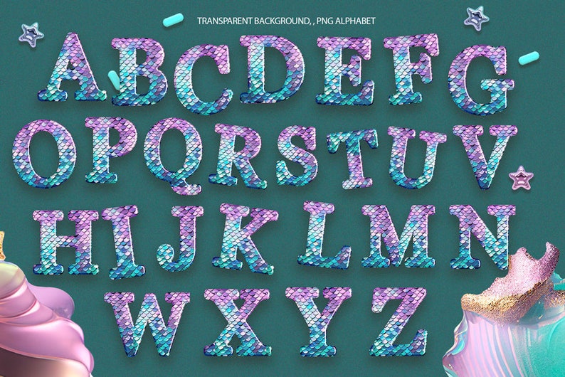3D Mermaid Alphabet: Iridescent Scale Letters & Numbers (digital ...
