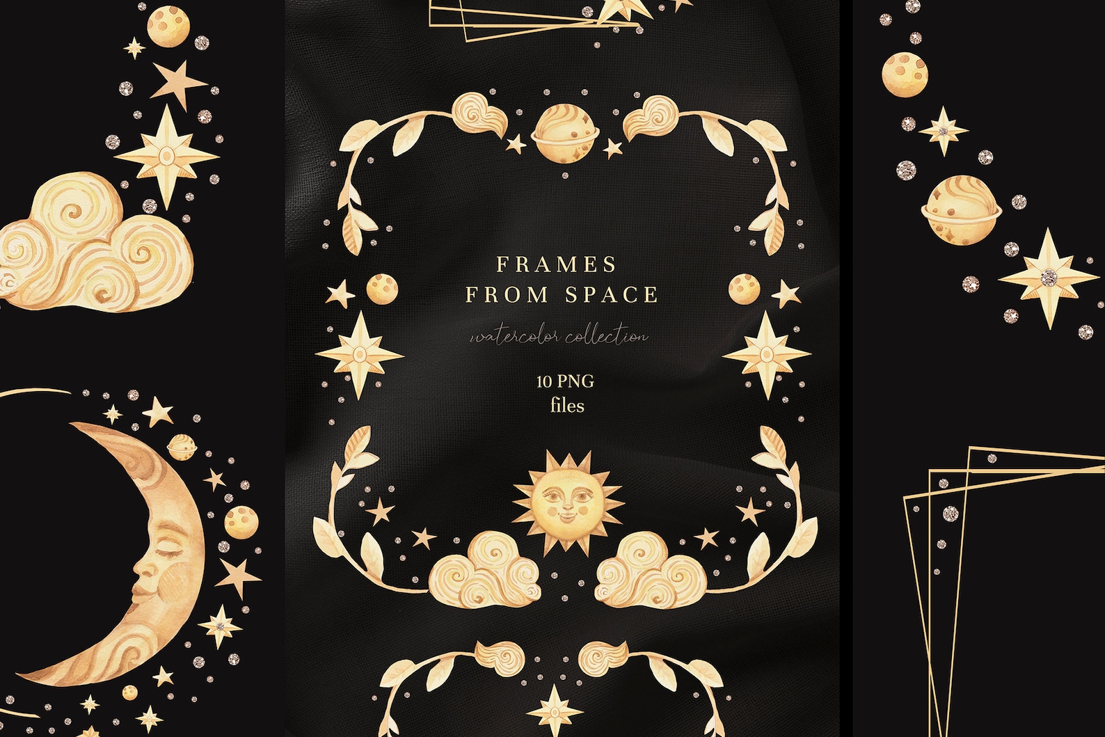 Gold Frame Clipart Celestial Border Frames Bundle Clip Art | Etsy