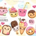 Kawaii Clipart, Food Couple Png, Donut and Milk, Cupcake and Juice, Tea ...