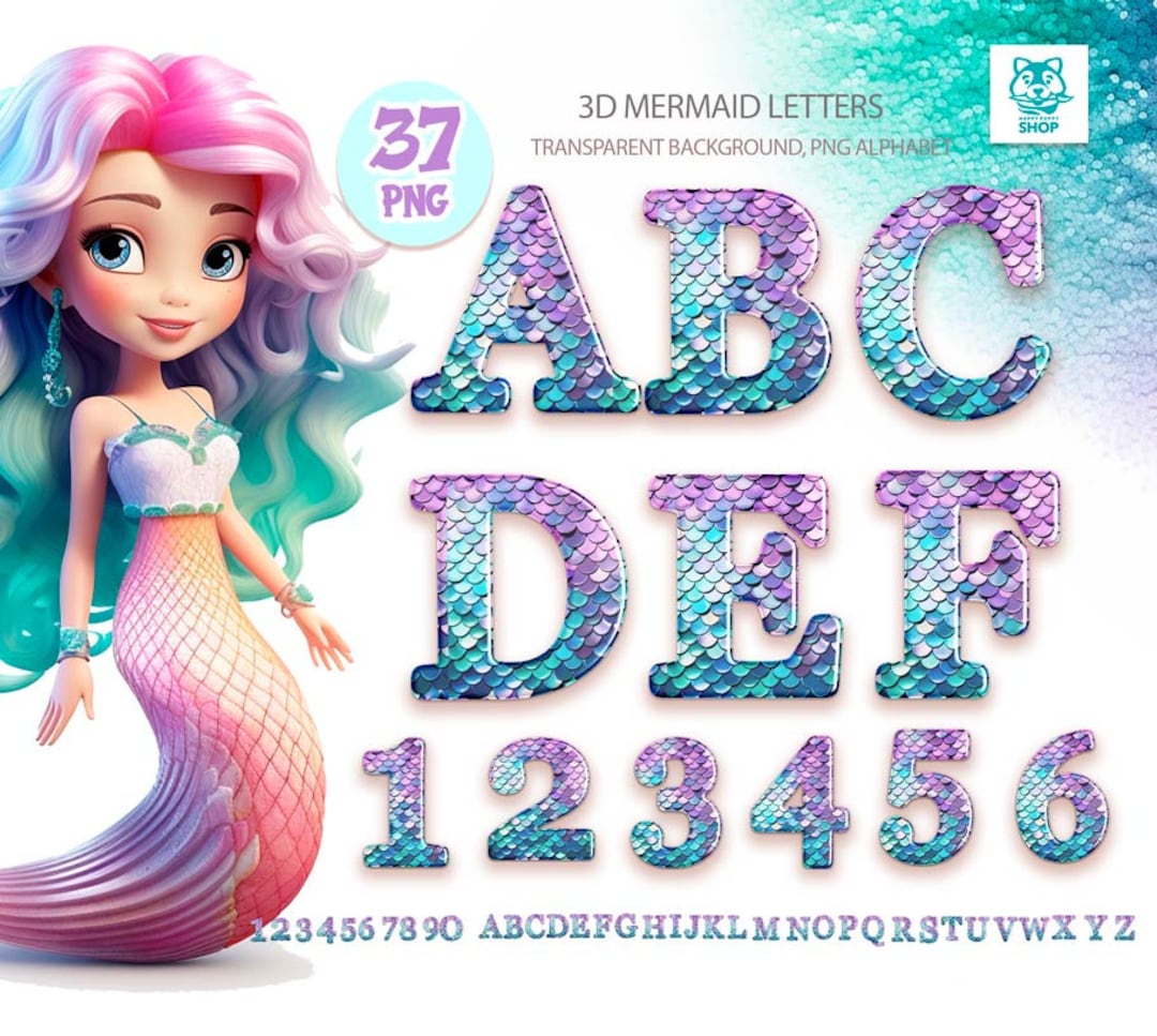 Little Mermaid Letters, Mermaid Alphabet, 3d Letters and Numbers ...