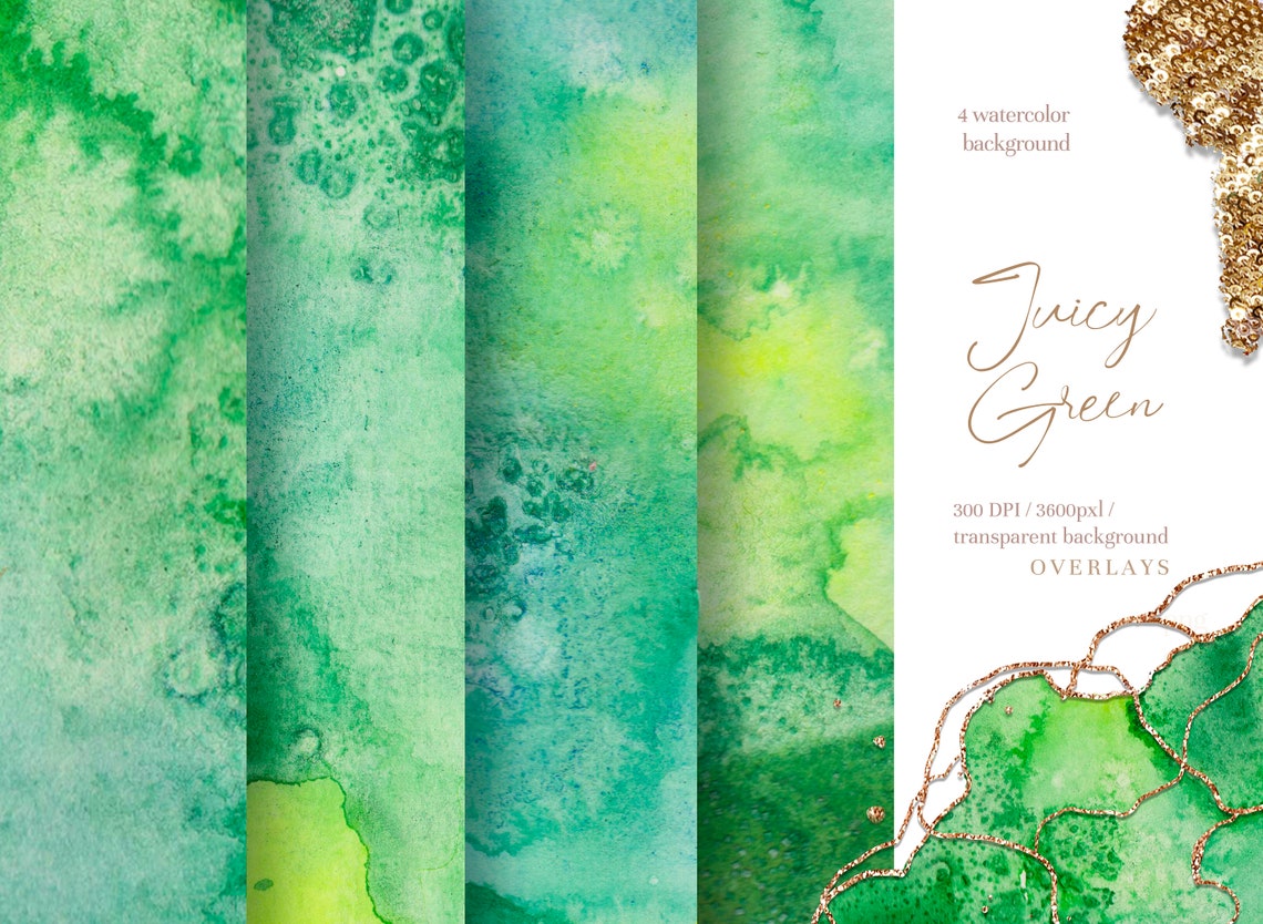 Green & Gold Watercolor Glitter Splash Clipart (digital Download) - Etsy