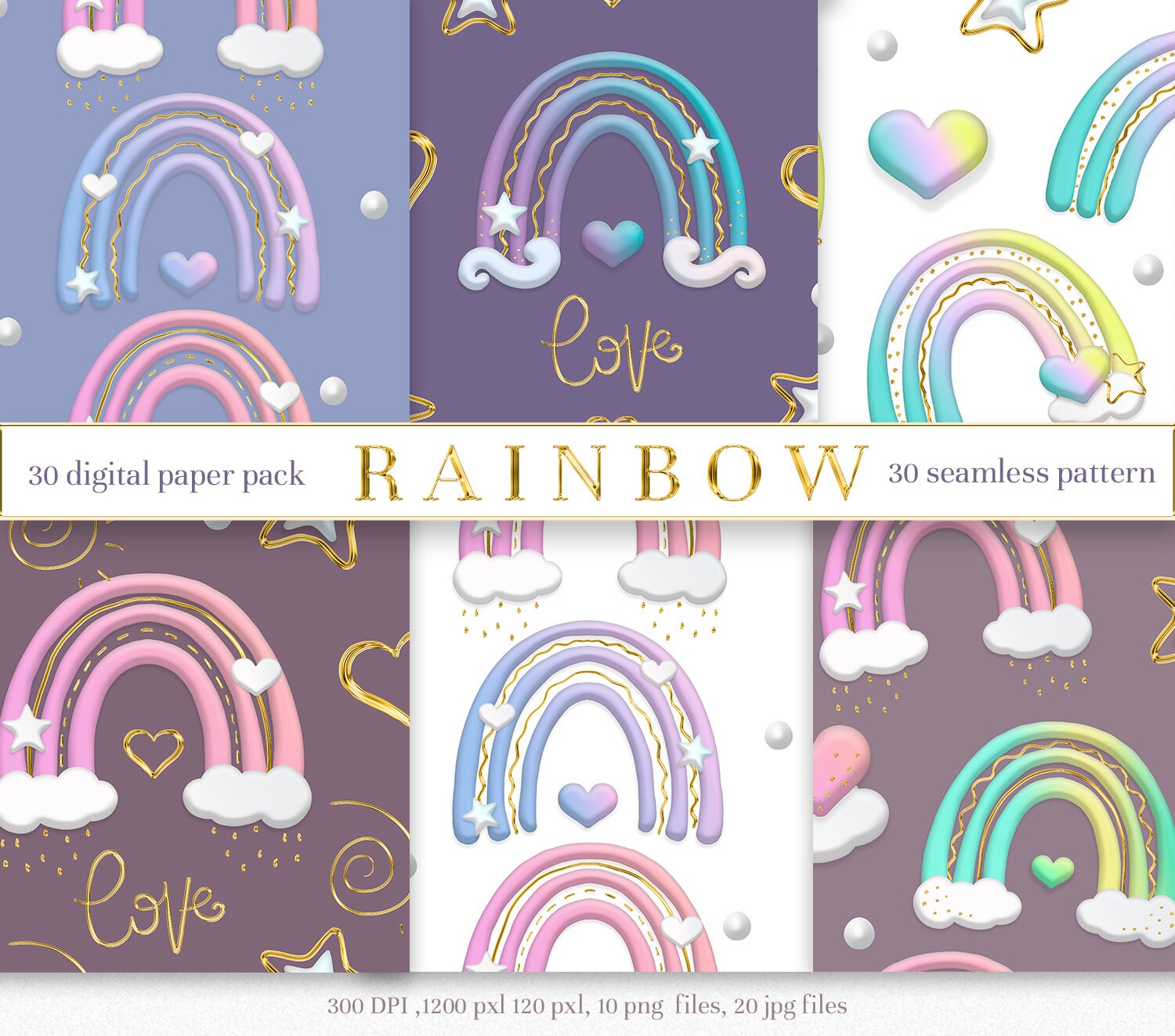 Rainbow Digital Paper Rainbow Colors Digital Paper Pack baby - Etsy