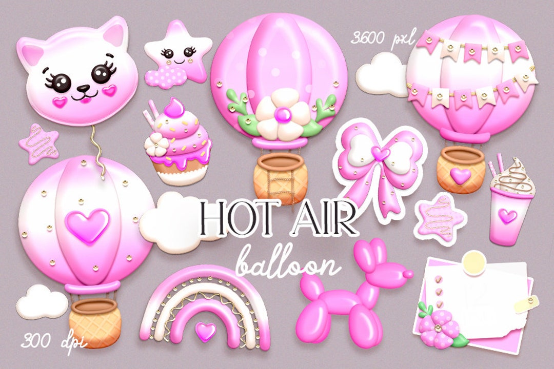 Hot Air Balloon Clipart,pink Hot Air Balloons Png, Digital Download - Etsy