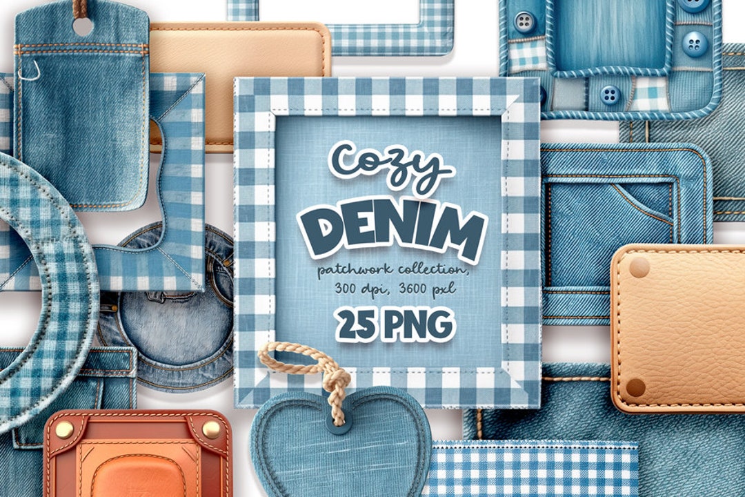 Denim Frames Png, Jeans Textures, Label and Tag Clipart, DIGITAL ...
