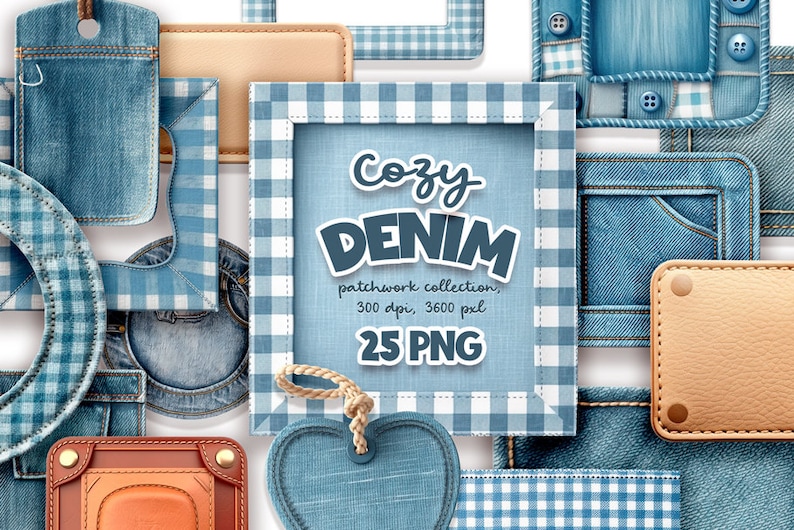 Denim Frames Png, Jeans Textures, Label and Tag Clipart, DIGITAL ...