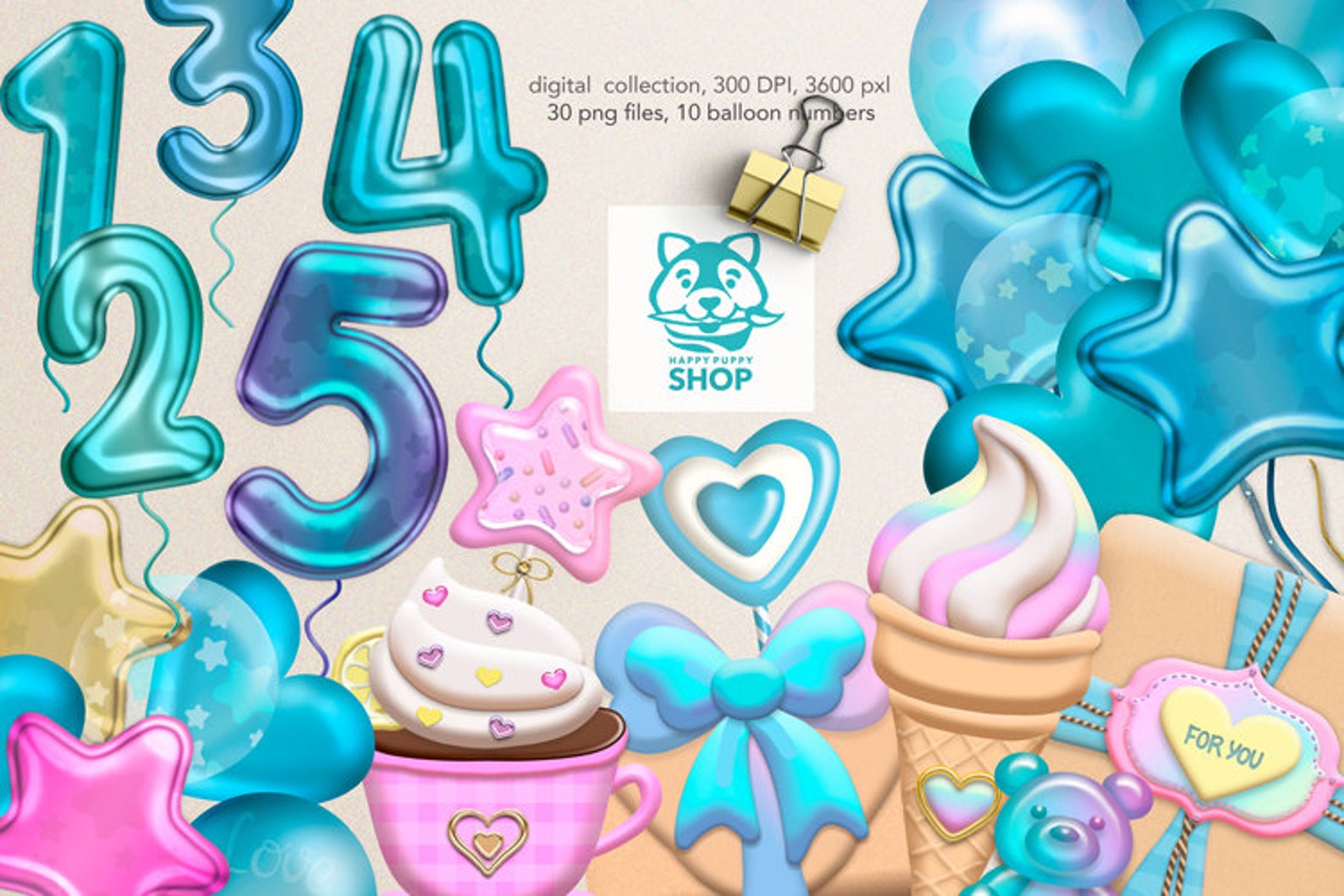 Birthday Party Clipart Candy and Balloons Clip Artbirthday - Etsy