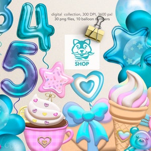 Birthday Party Clipart, Candy and Balloons Clip Art,birthday Numbers ...