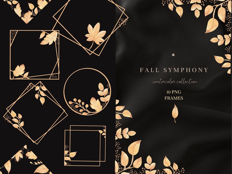 Gold Geometric Frames Clipart Watercolor Leaves and Glitter - Etsy