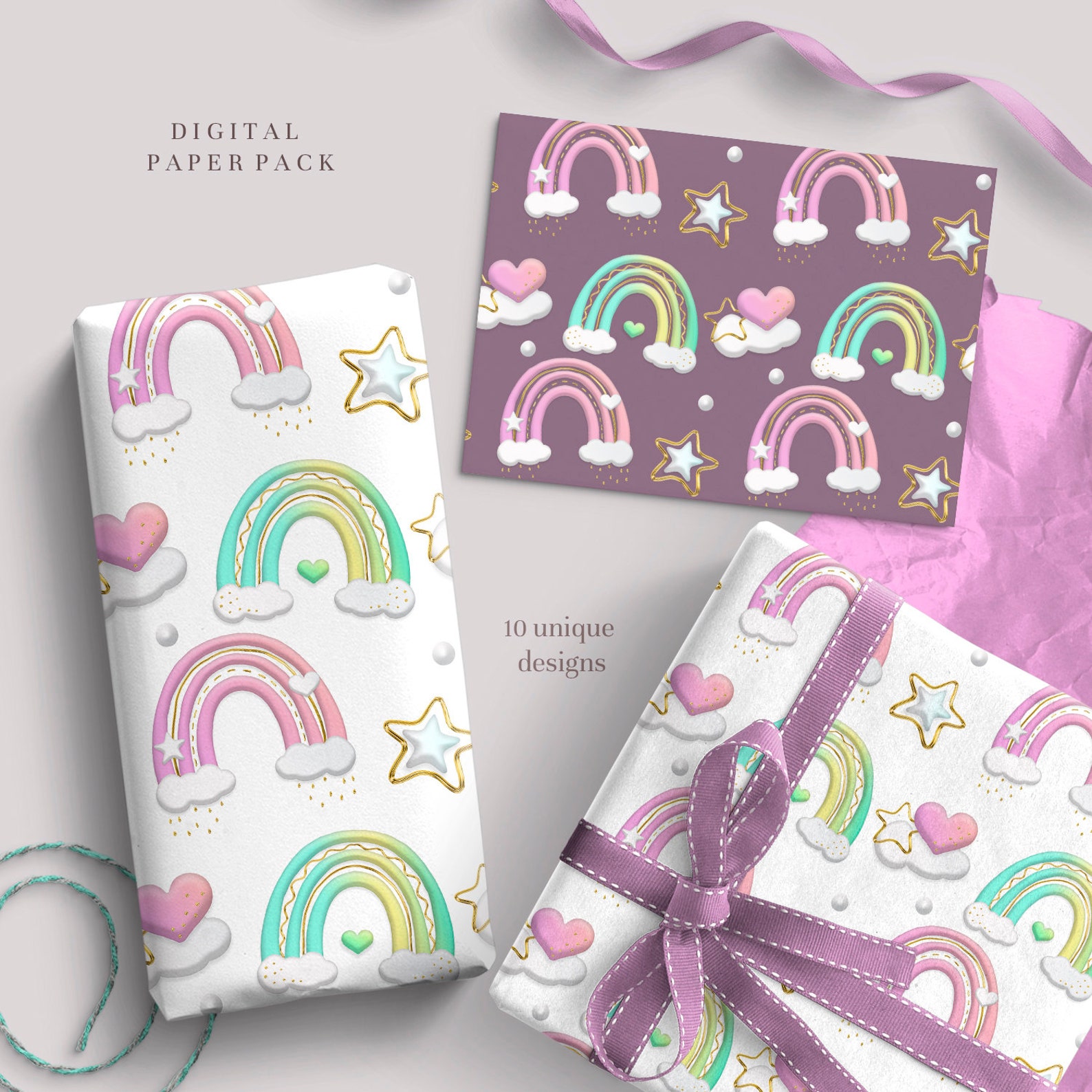 Rainbow Digital Paper Rainbow Colors Digital Paper Pack baby - Etsy