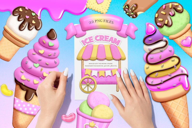Ice Cream Clipart: Kawaii Popsicles, Candyland Graphics (22 PNG Files ...