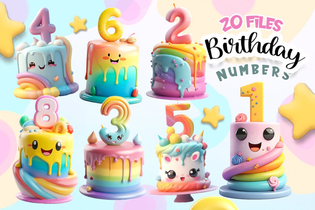 Birthday Numbers Clipart Sweet Number Png Rainbow Cake - Etsy