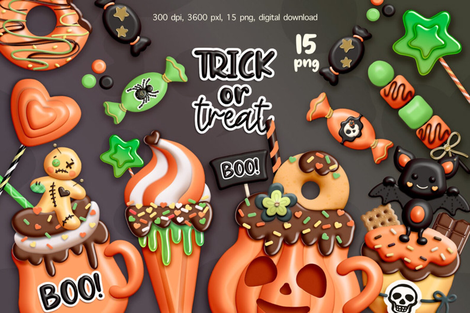 Halloween Treat Clipart Candy and Sweets Png Digital - Etsy