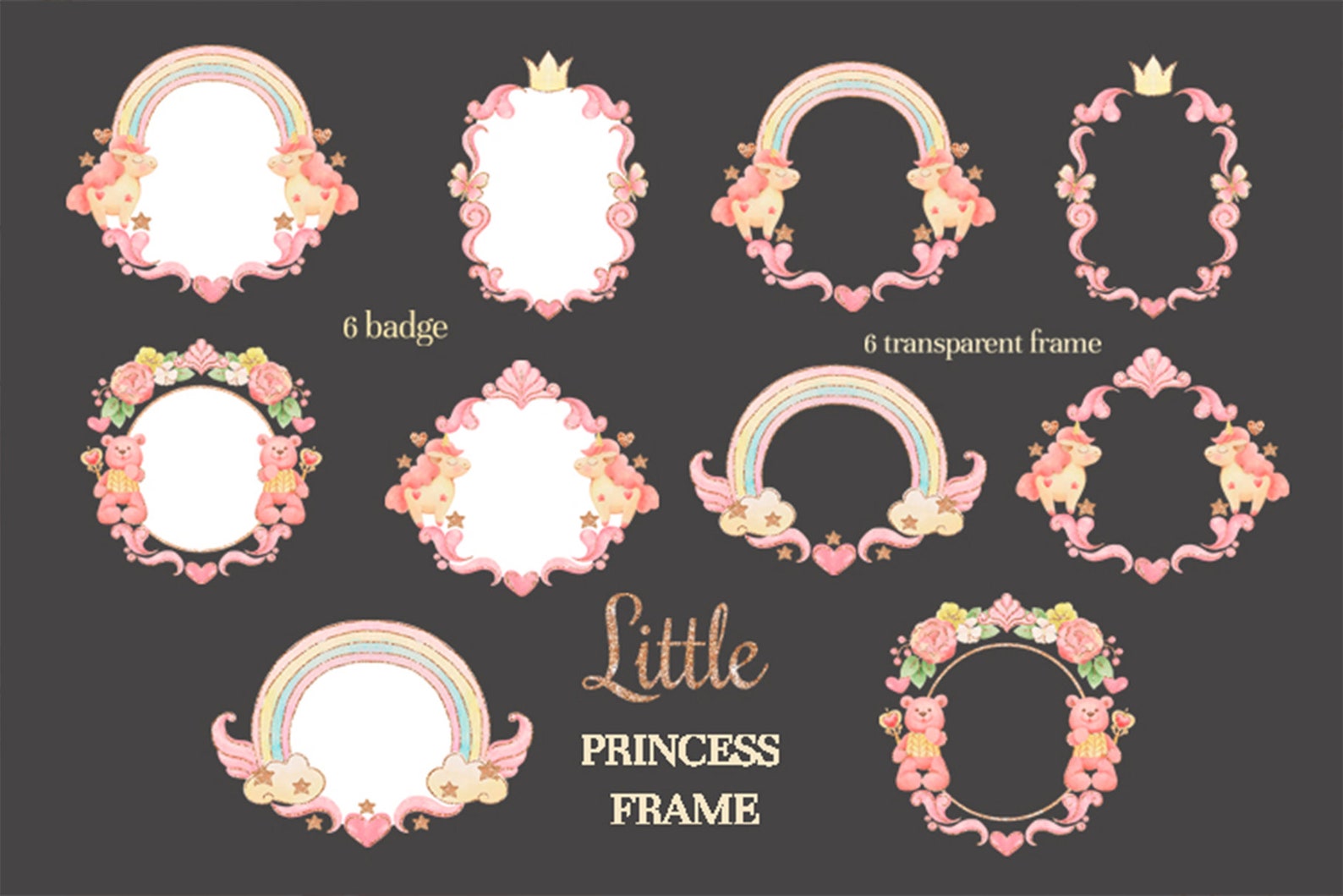 Princess Frame Clipart Floral Frame Png Digital Frames Clip | Etsy