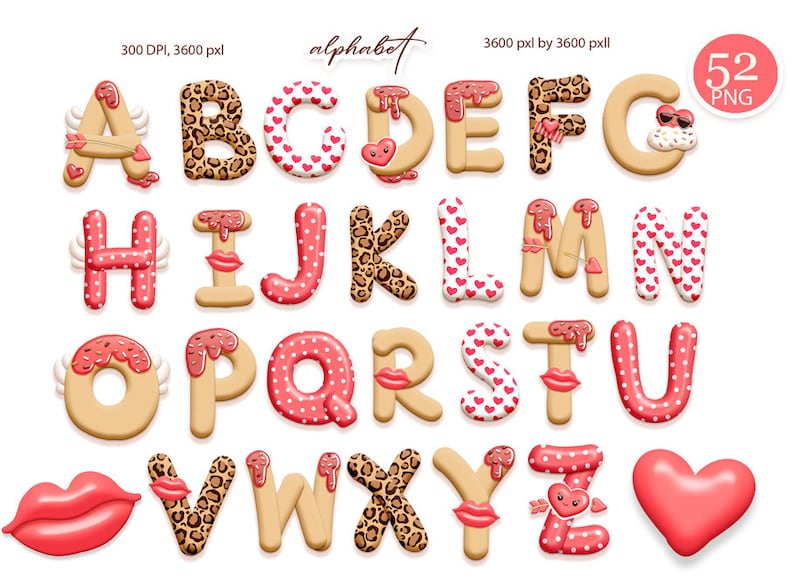Valentine Cookie Alphabet Clipart: 52 PNG Letters (digital Download) - Etsy
