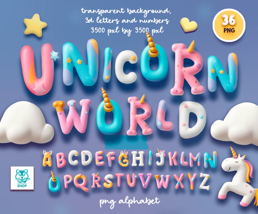 Unicorn Letters Clipart, Cartoon Alphabet and Numbers, DIGITAL DOWNLOAD ...