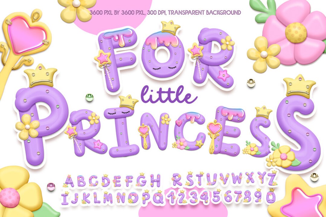 Princess Letters and Numbers, Purple Doodle Alphabet, ABC, Instant ...