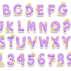Princess Letters and Numbers, Purple Doodle Alphabet, ABC, Instant ...