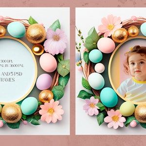 Happy Easter Frames Clipart, Spring Flowers, Easter Wreath and Easter ...