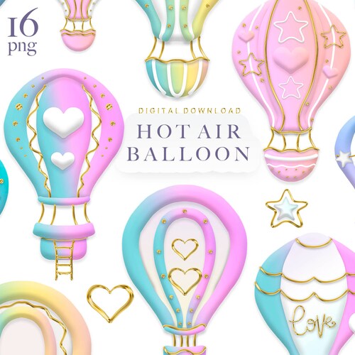 Hot Air Balloon Clipart Pink Hot Air Balloons Png Digital - Etsy
