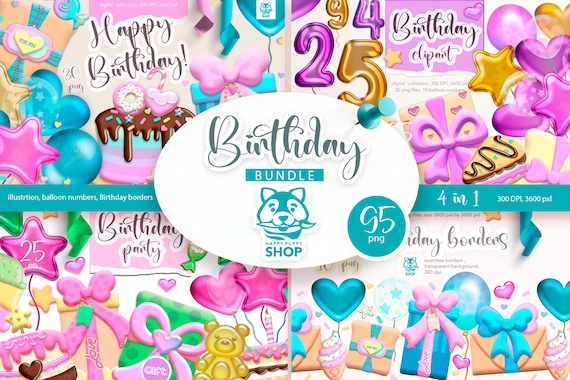 Birthday Party Clipart Birthday Numbers and Gift Box Png | Etsy