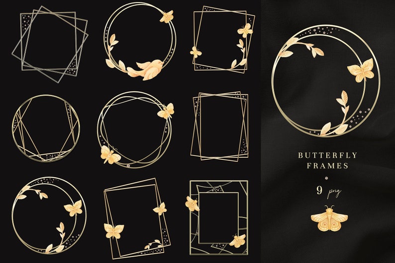 Gold Frame Clipart Celestial Border Frames Bundle Clip Art | Etsy