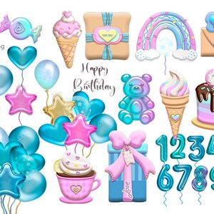 Birthday Party Clipart, Candy and Balloons Clip Art,birthday Numbers ...