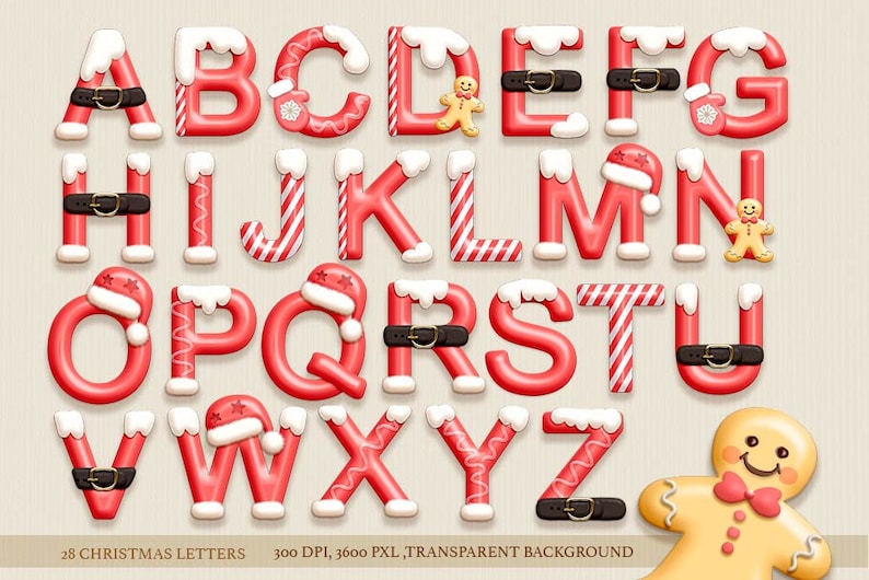 Christmas Letters Clipart Santa Alphabet Christmas Font Png - Etsy