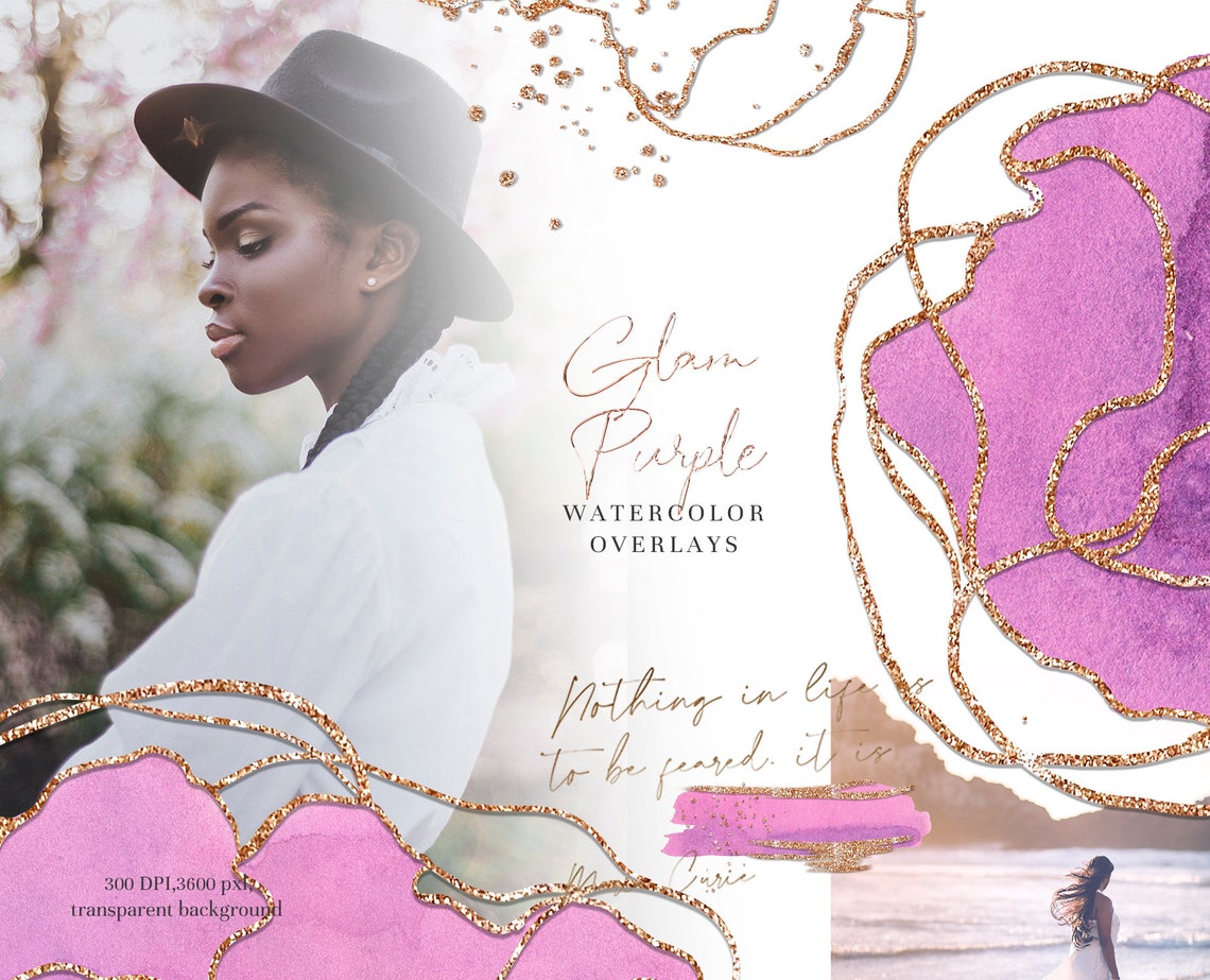 Watercolor Purple Border Overlays Glitter Design Elements | Etsy