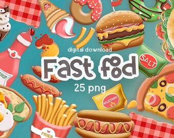 Food Doodle Food Cute Characters Clipart Pizza Burger Ice - Etsy
