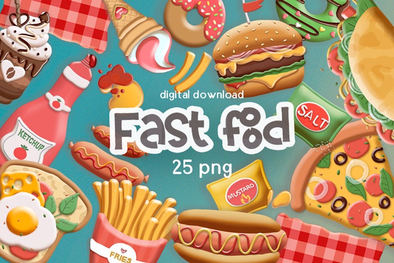 Food Clipart Fast Food Clip Art Pizza and Burger Png Ice - Etsy