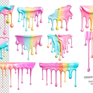 Ice Cream Drip Clipart, Rainbow Dripping Icing Borders - Etsy
