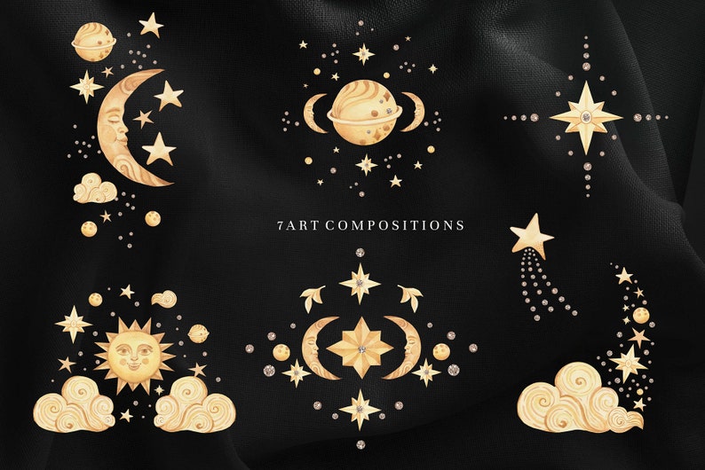 Gold Frame Clipart Celestial Border Frames Bundle Clip Art | Etsy