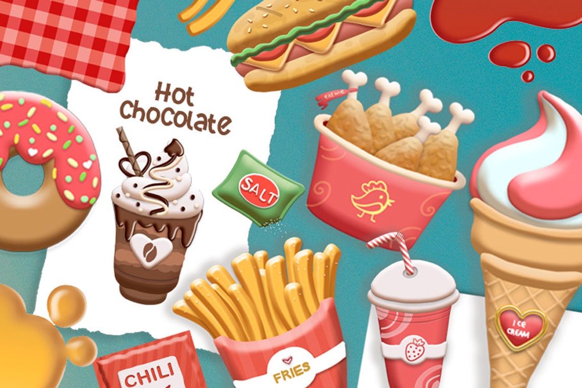 Food Clipart Fast Food Clip Art Pizza and Burger Png Ice - Etsy
