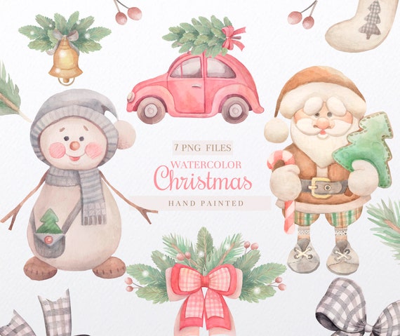 Merry Christmas Clipart Collectionwatercolor Santa Claus | Etsy