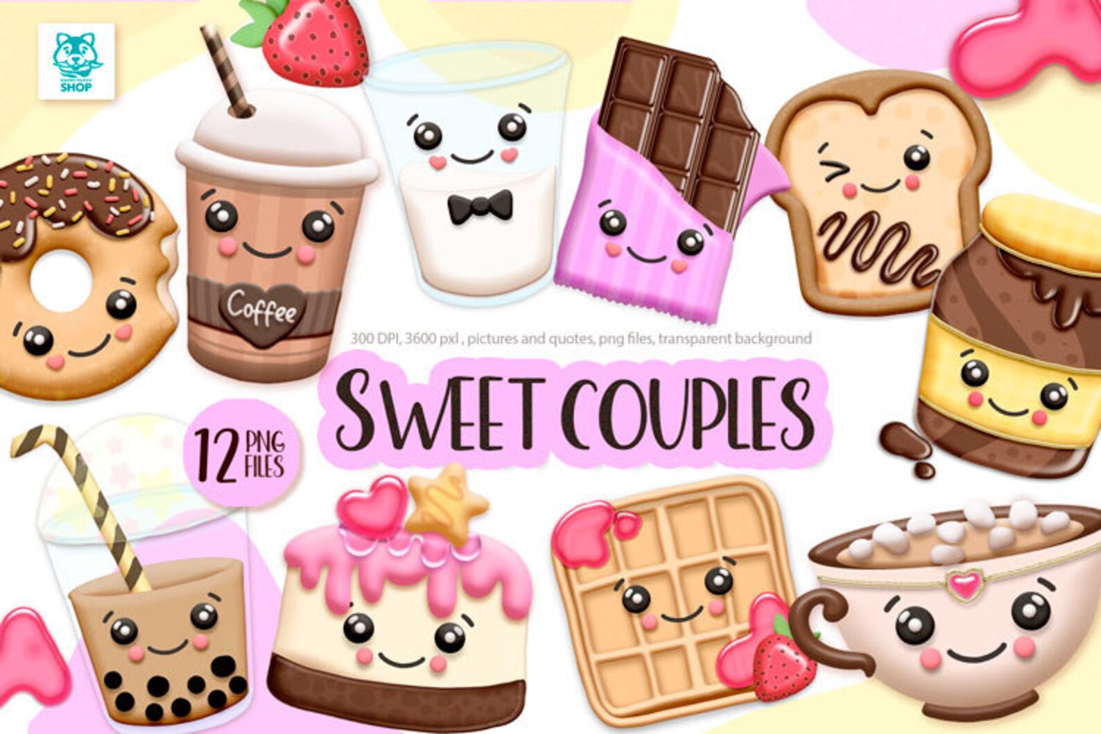 Kawaii Clipart Sweet Coupe Png Coffee and Donut Chocolate - Etsy