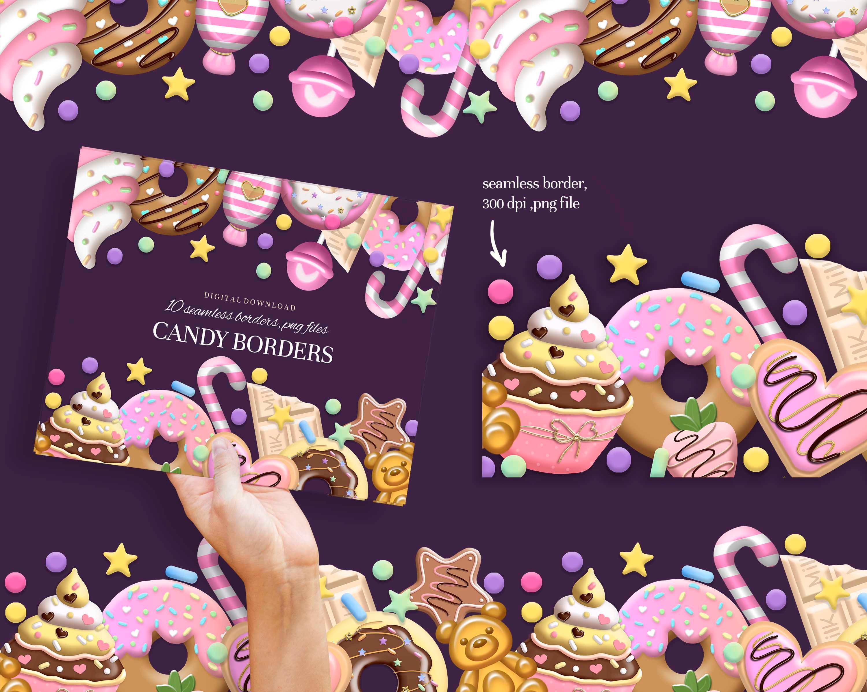 Candy Border Sweet Cupcake and Chocolate Donut and Sprinkles - Etsy