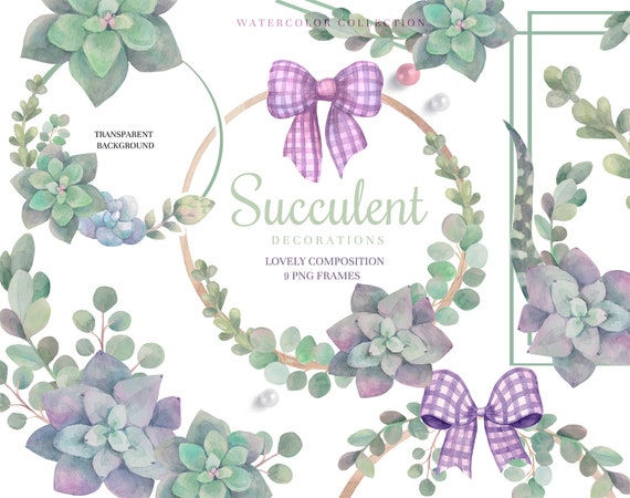 Watercolor Succulent Clipart Succulent Wreath Png Greneery | Etsy