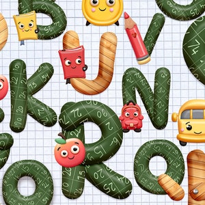 Back to School Clipart, School Alphabet, School Letters and Numbers Png ...