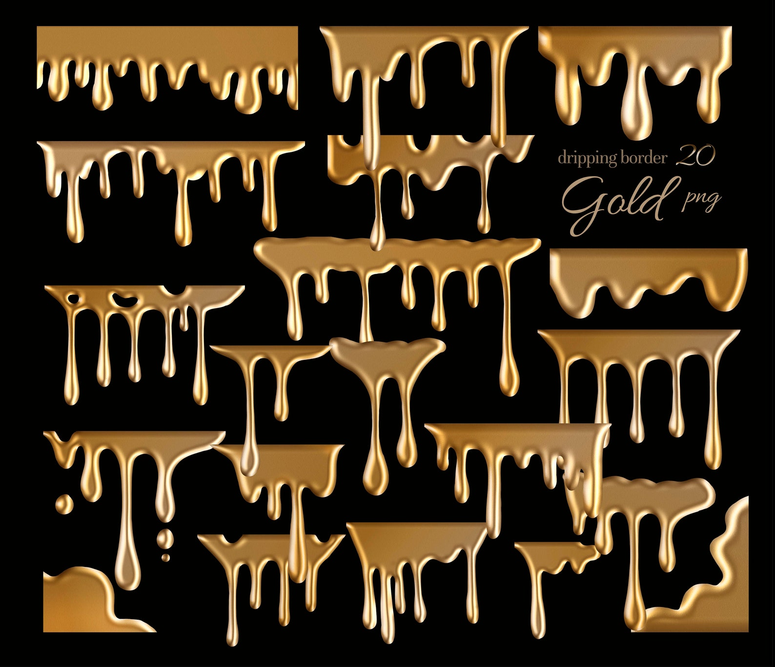 Gold Dripping Borders PNG: Clipart Overlays (digital Download) - Etsy ...
