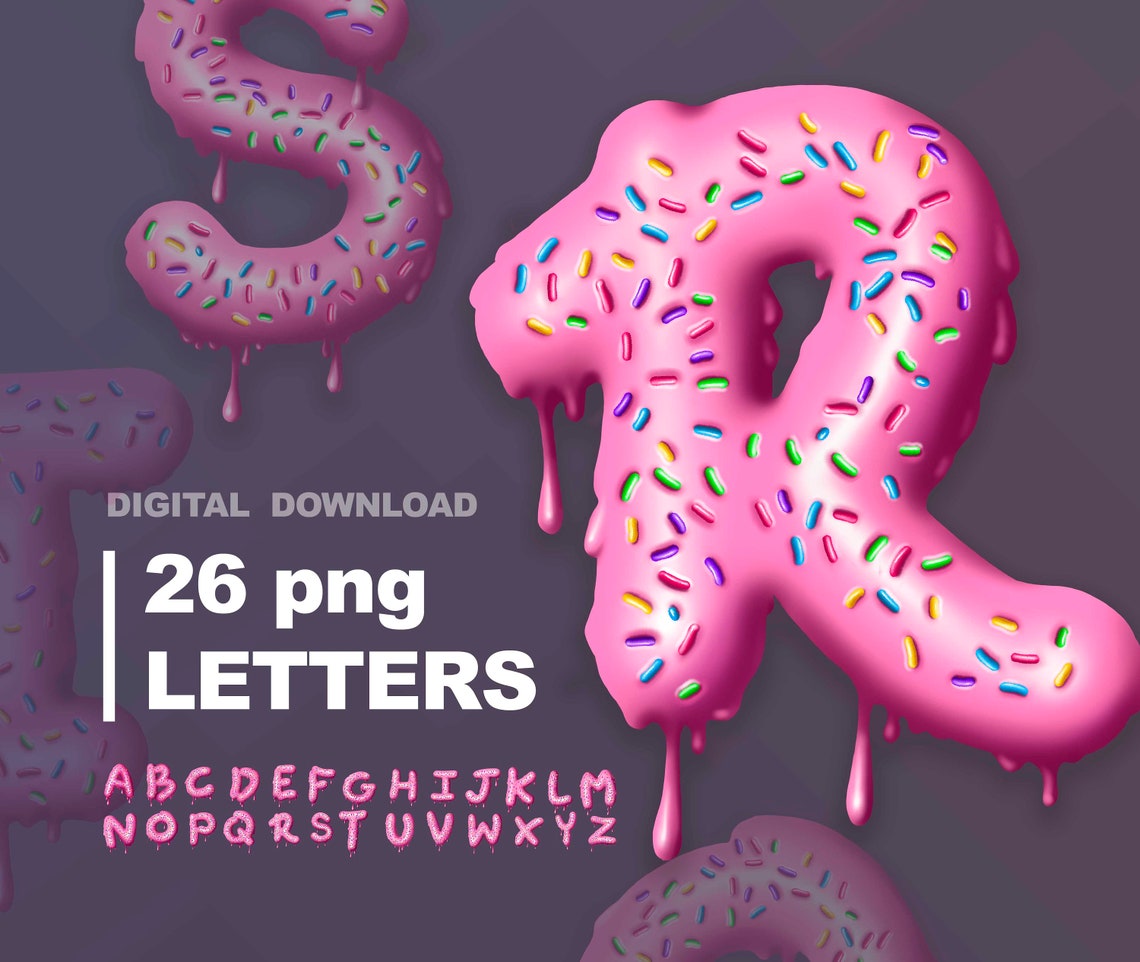 Sweets Letters Clipart Pink Glaze Alphabet Drip Letters Clip | Etsy