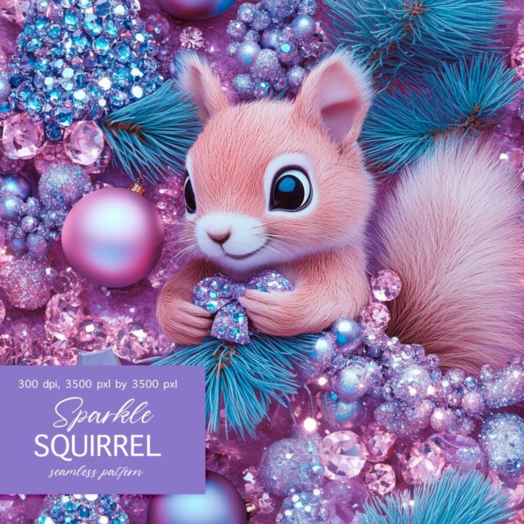 Christmas Squirrel Seamless Pattern - Purple Rhinestone Digital Paper ...